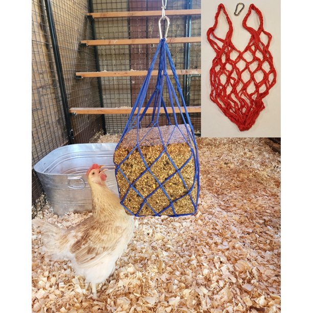 RED Chicken Coop Flock Block Bird Seed Hanging Bag Veggie Treat Holder ...