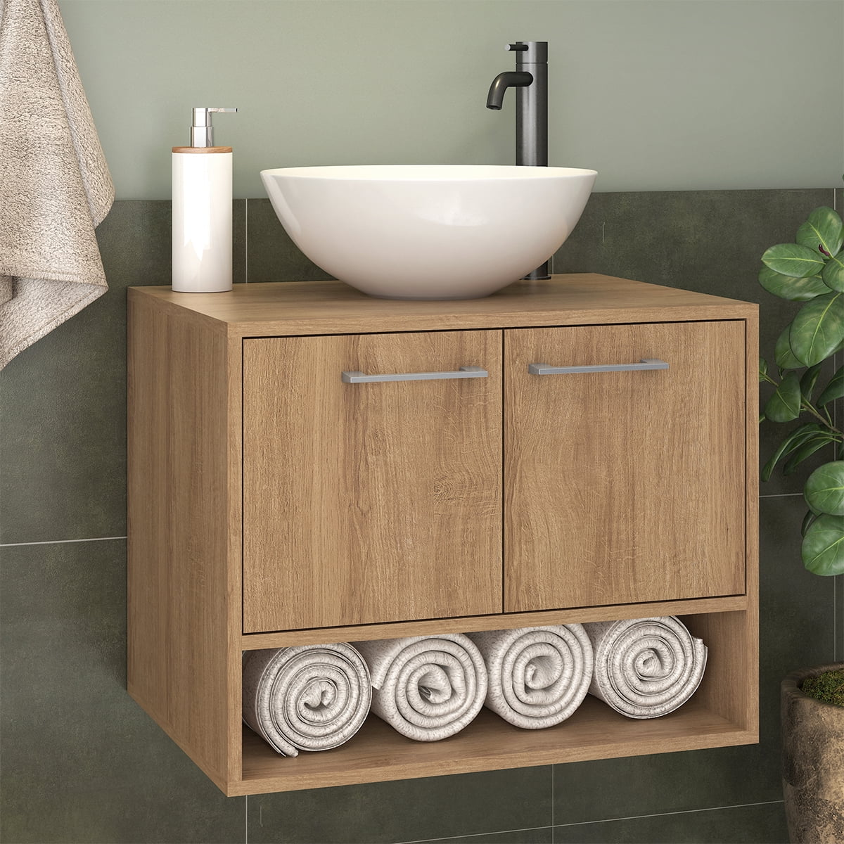 MOBI Mueble para baño de Madera Modelo Paraná Color Miel | Bodega ...