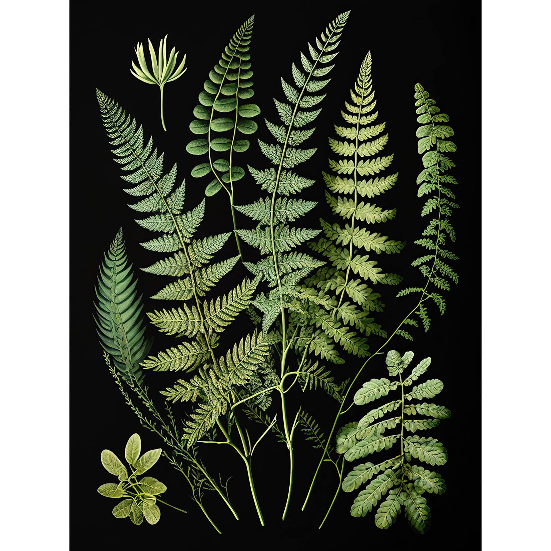 Fern Fronds Detailed Leaves Botanical Illustration Unframed Wall Art ...
