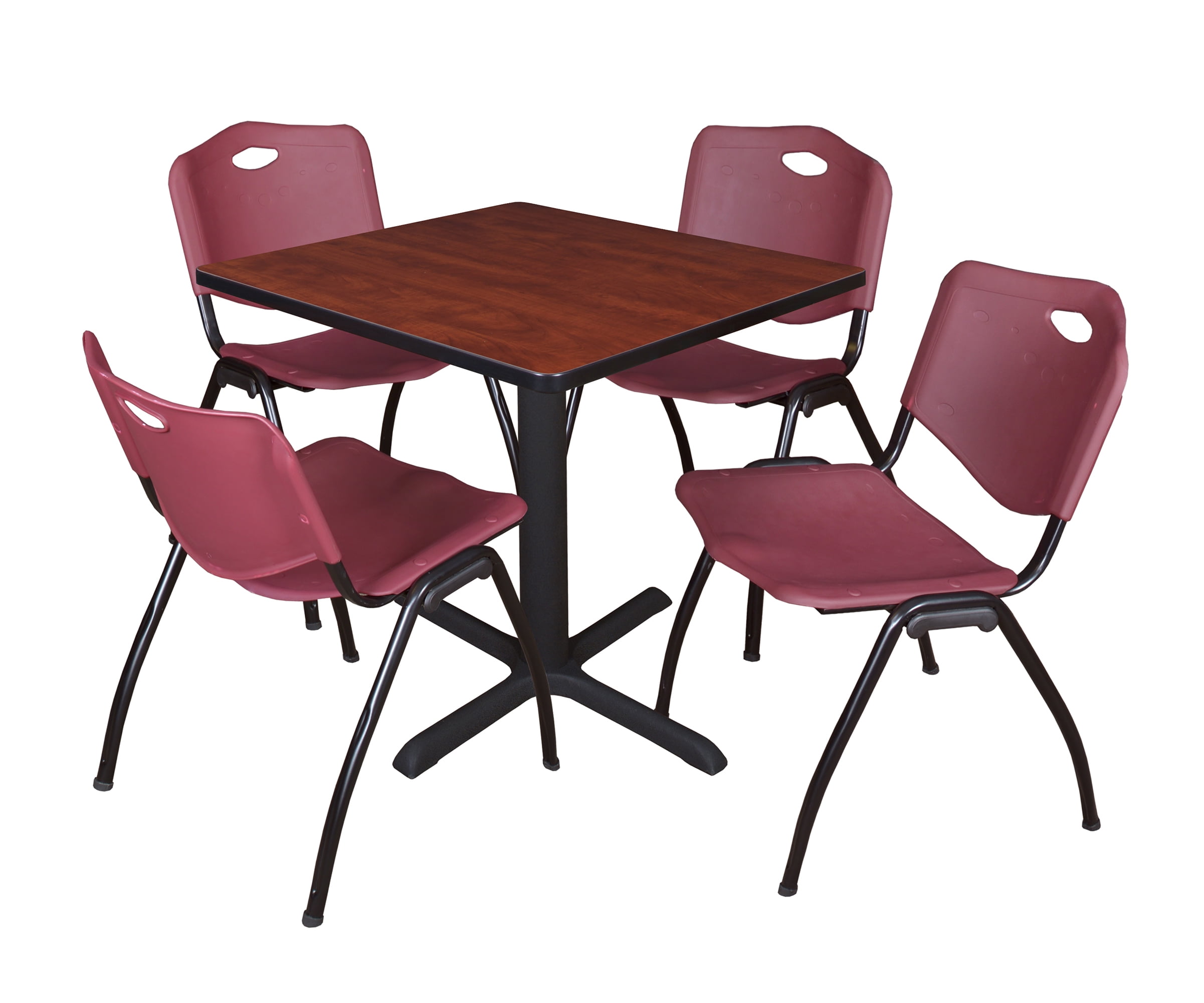 Cain 30 Cherry Square Breakroom Table And 4 M Stack Chairs Multiple Colors