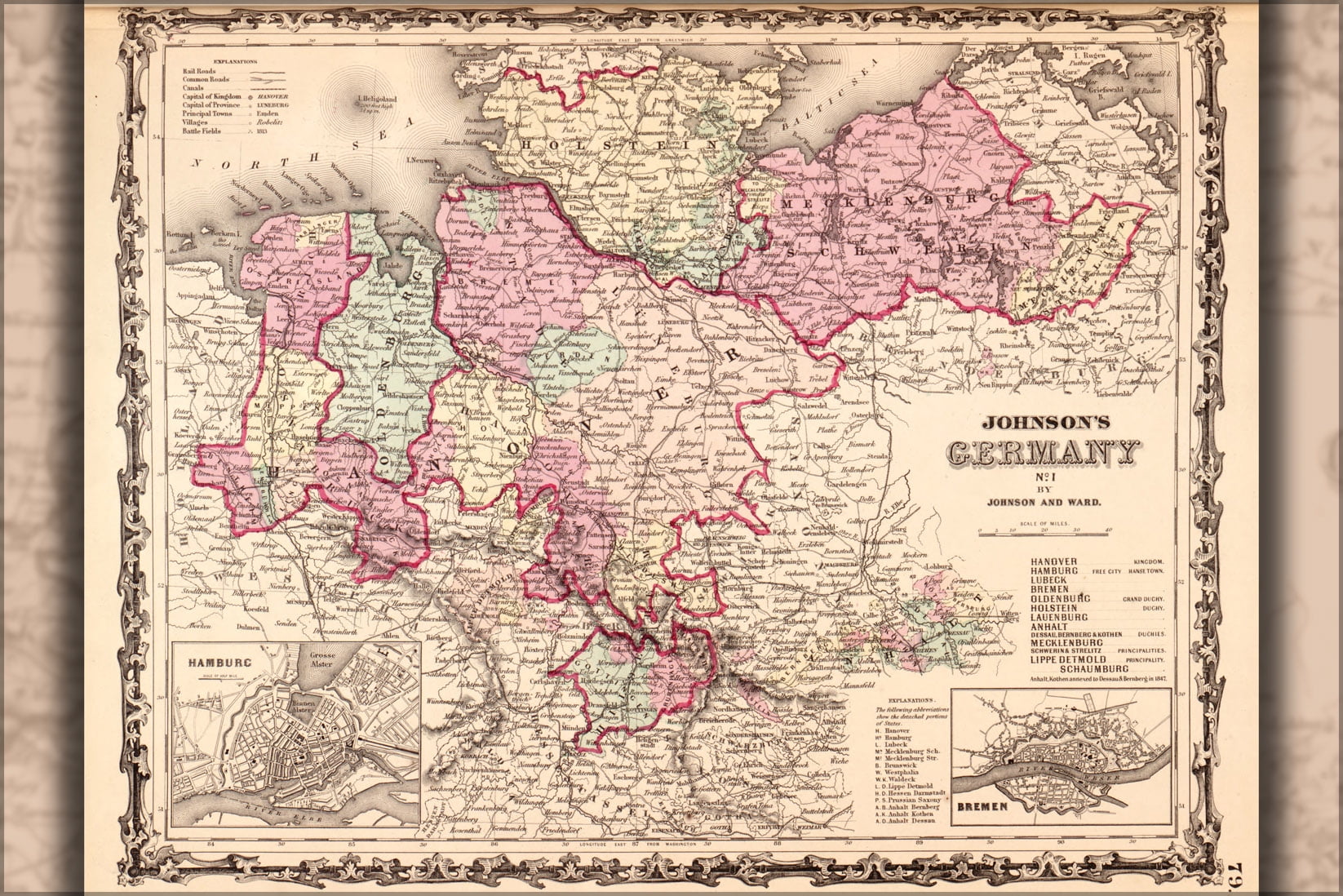 24"x36" Gallery Poster, map of Germany 1862 - Walmart.com