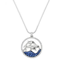 Sea Turtle Pendant Necklace or Earring Blue Rhinestone Crystal Rhodium ...