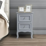 Ktaxon Set of 2 Wood Nightstands, Gray Bedside Tables with 2 Storage ...