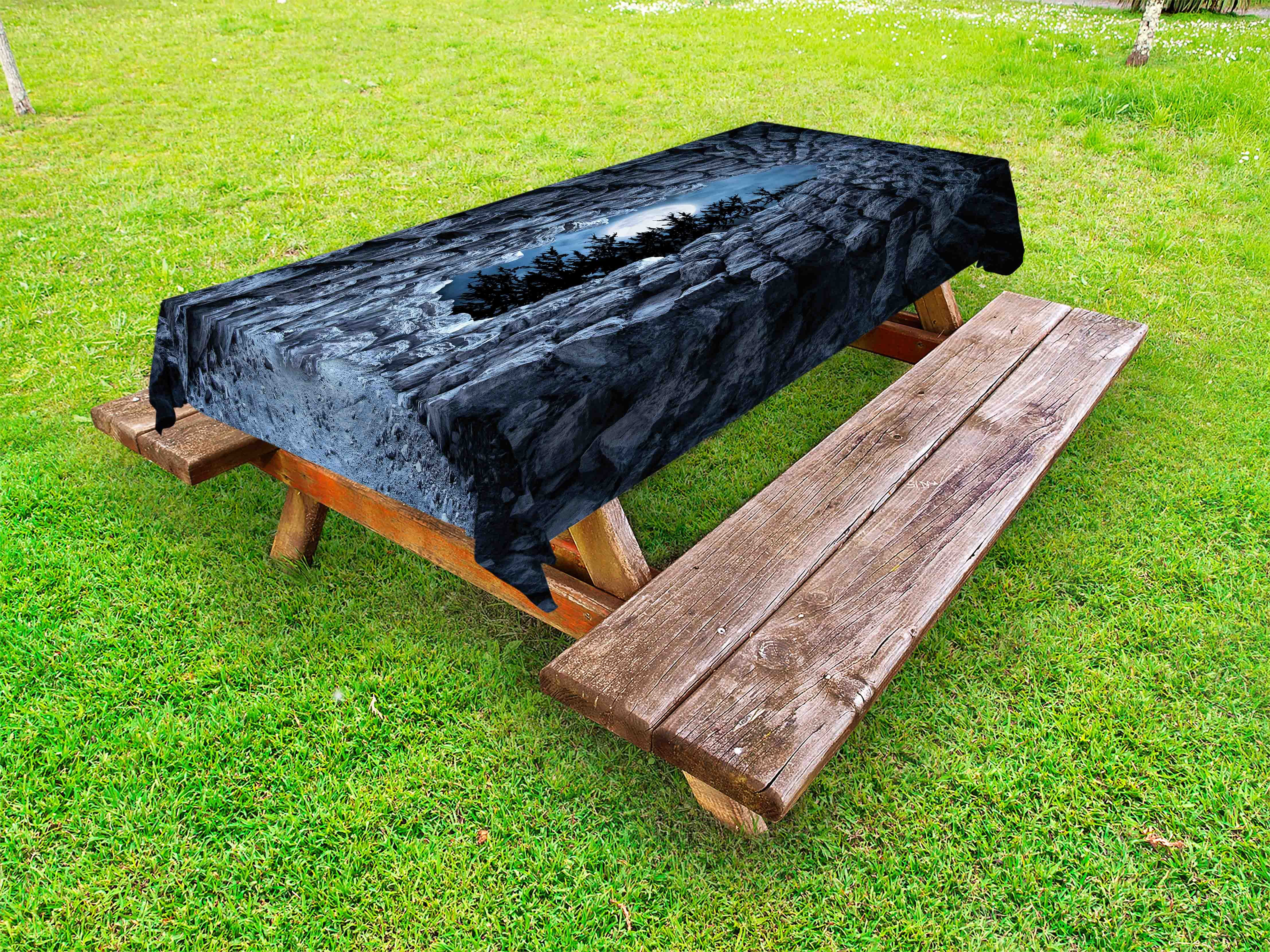 Gothic Outdoor Tablecloth, Dark Cave with the Full Moon at Night Scary ...