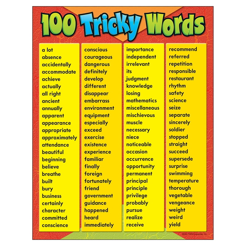 CHART 100 TRICKY WORDS GR 4-8 - Walmart.com