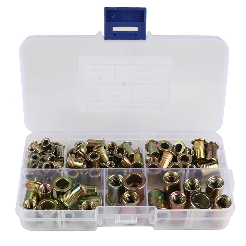 Tebru Galvanized Rivet Nut,100Pcs Galvanized Carbon Steel Rivet Nut M3 ...
