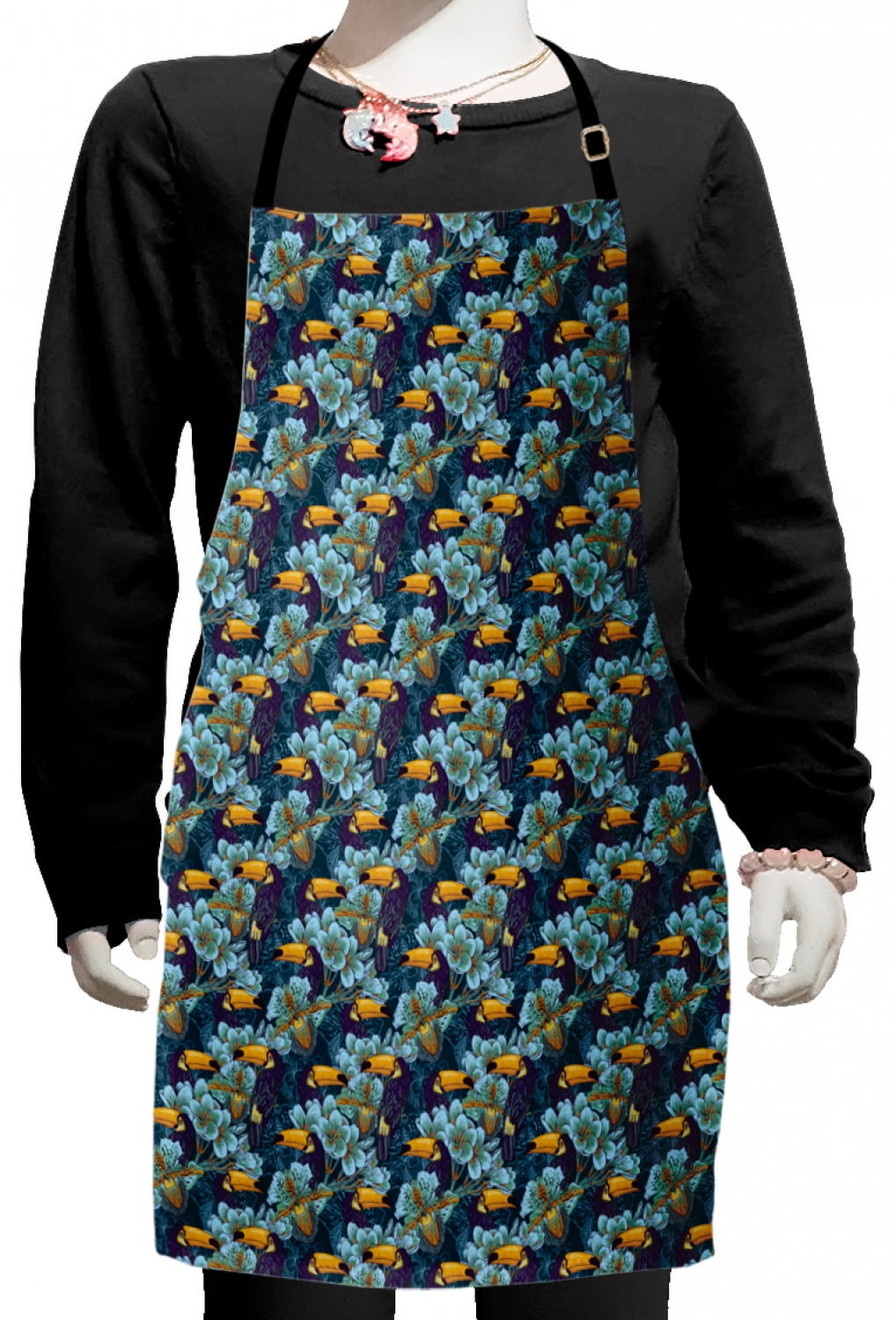 Birds Kids Apron, Tropical Hawaiian Flower and Alluring Keel-Billed ...