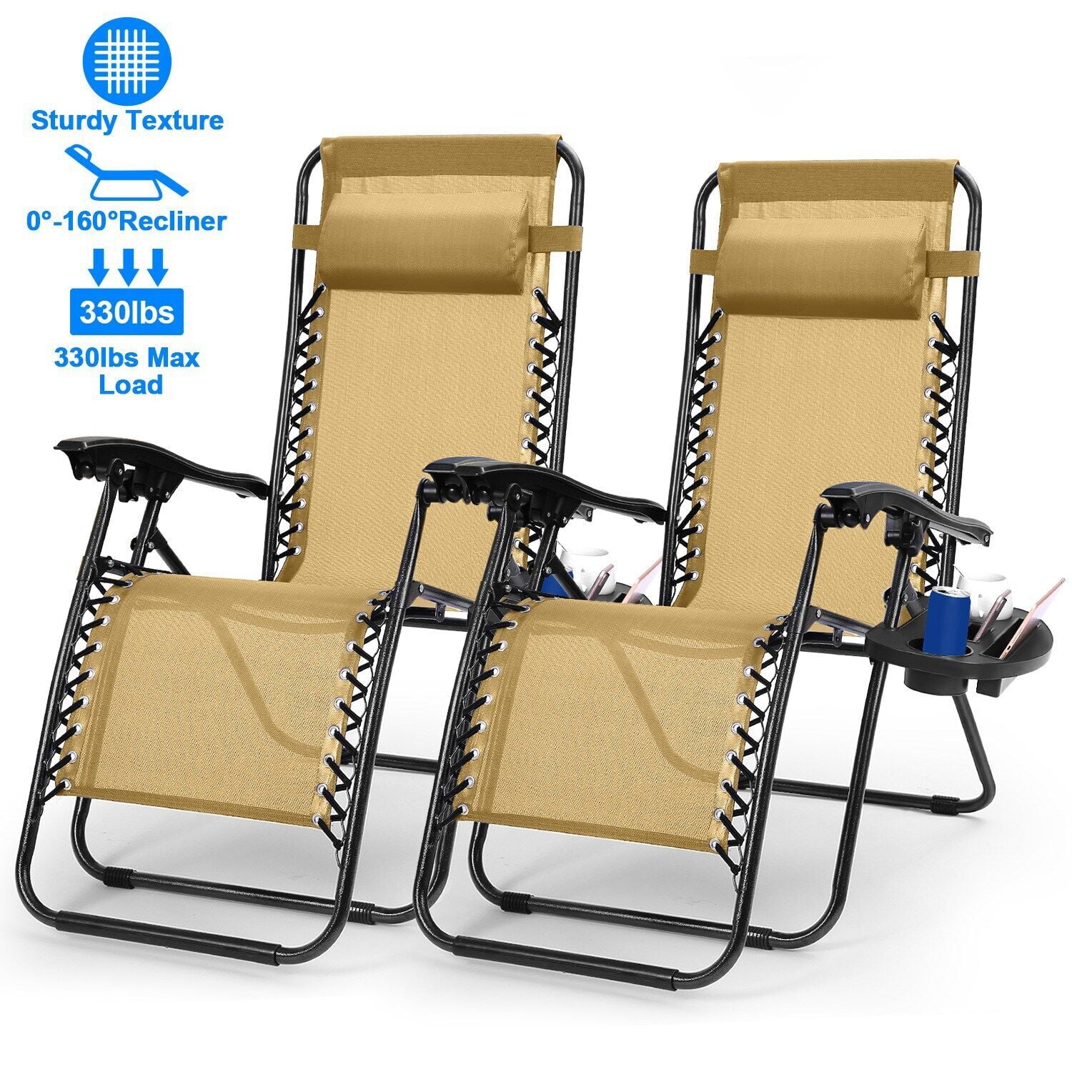 FOCUSSEXY Set of 2 Zero Gravity Chair Set with Table and Cup Holders ...