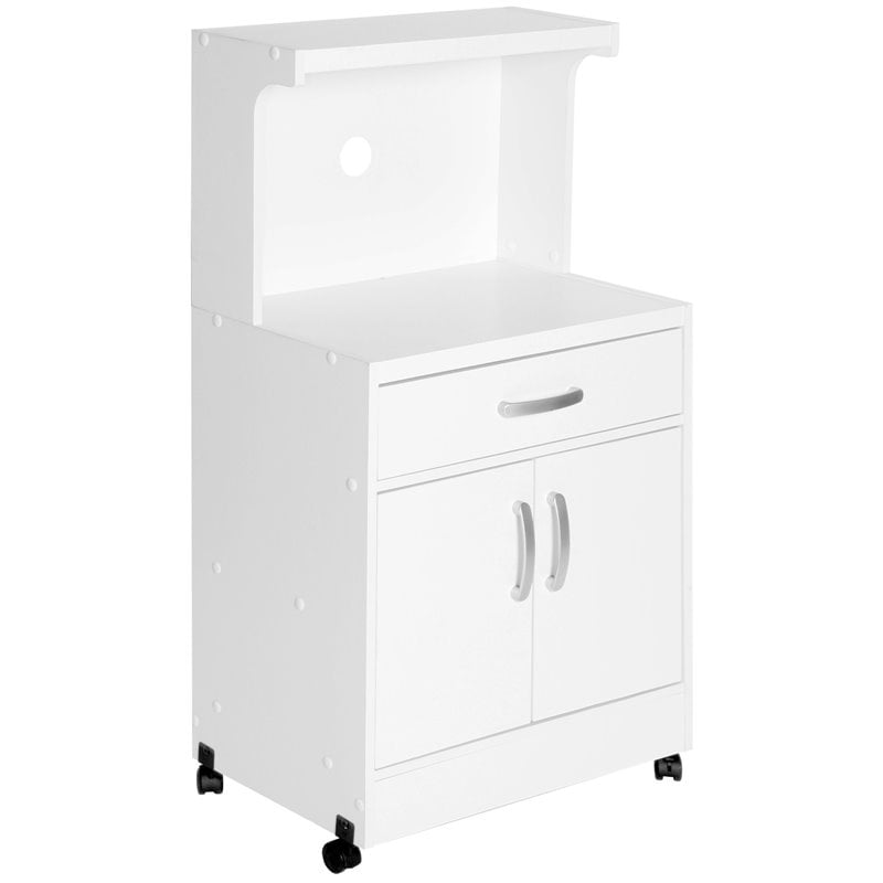 Pemberly Row Modern Kitchen Wooden Microwave Cart in White - Walmart.com