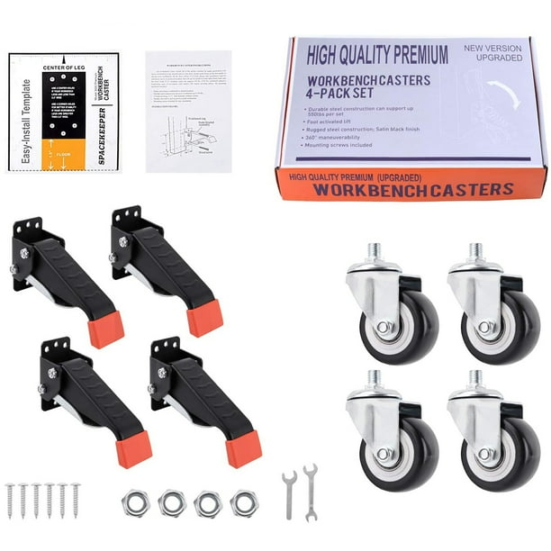 Workbench Caster Kit with Removable Mounting Plate Retractable Caster ...