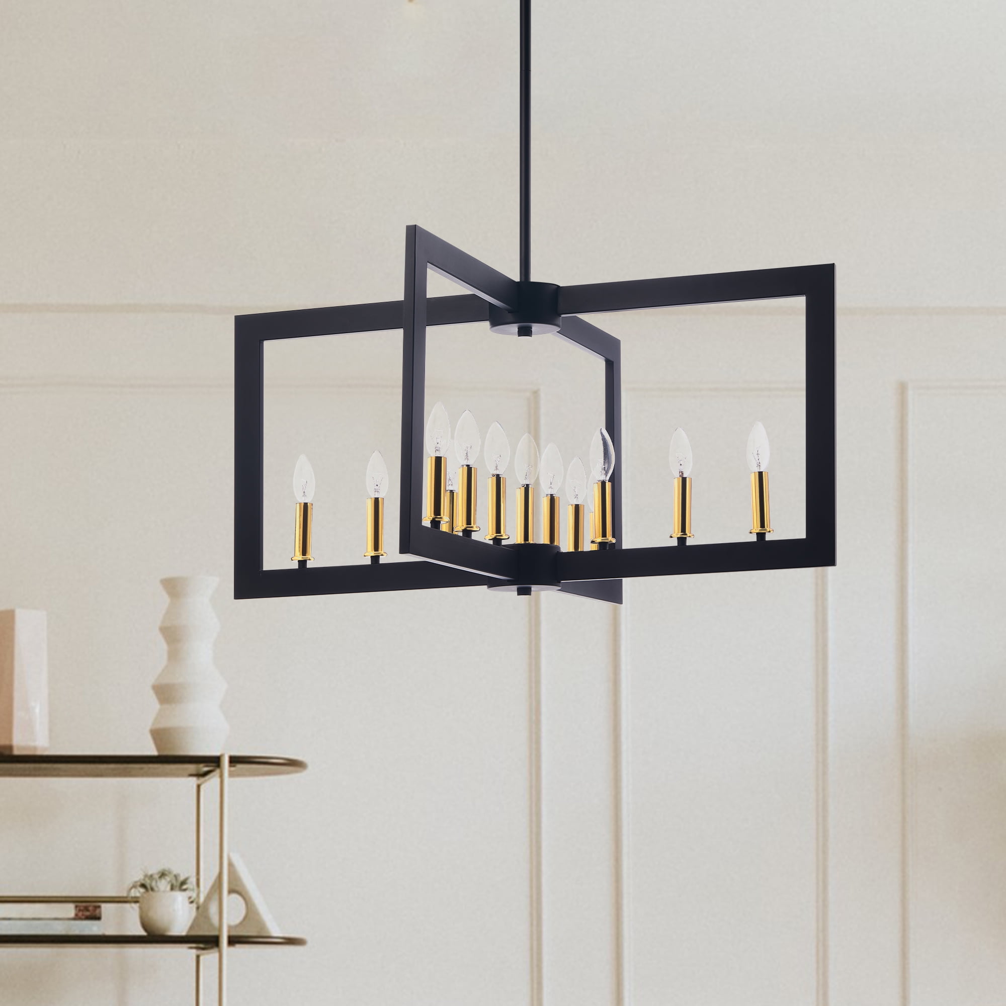 13-Bulb Pendant Light Industrial Chandelier w Metal Frame Shade, Black ...