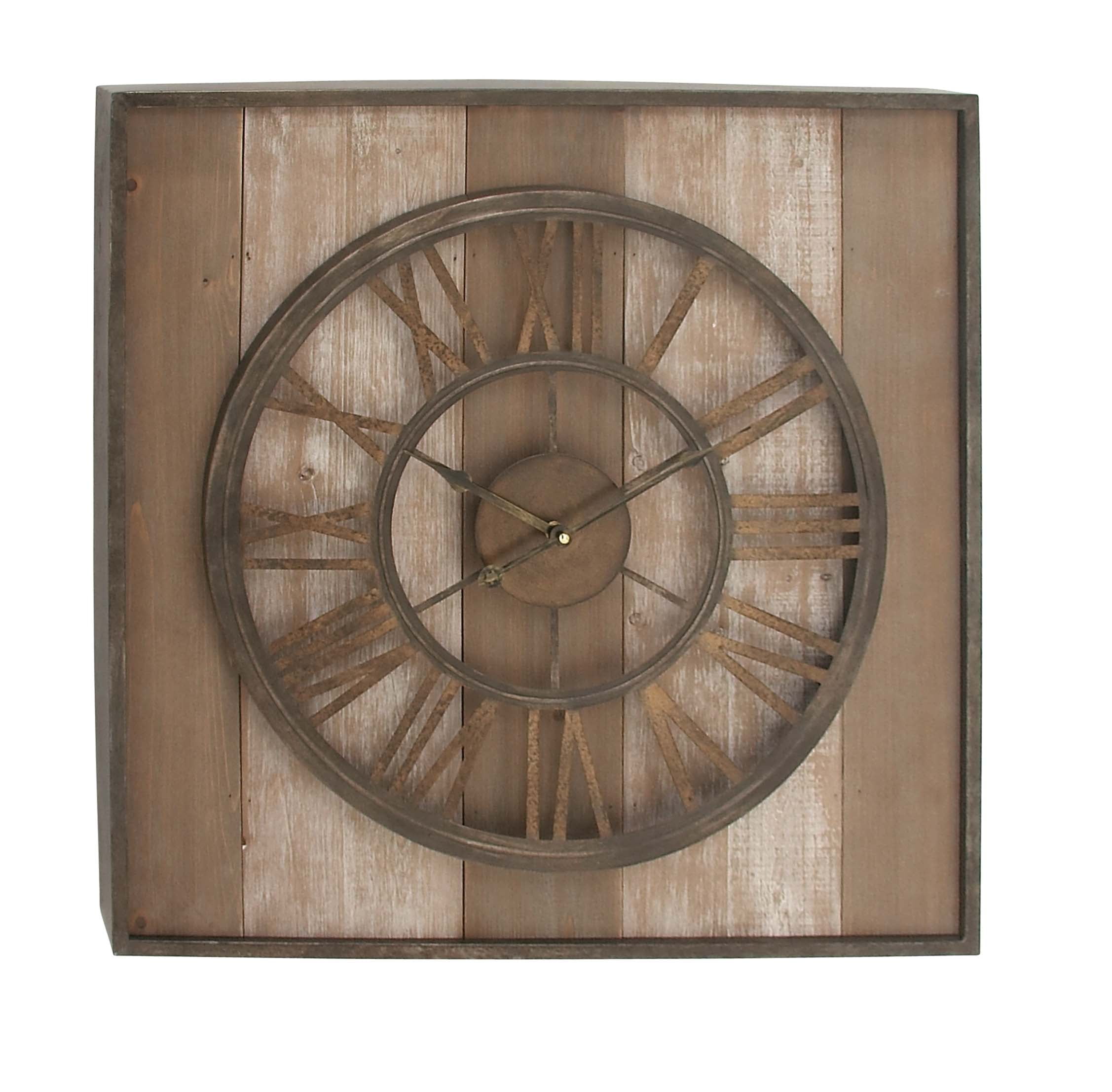 Decmode Farmhouse 26 x 26 inch slatted Chinese Fir wood and iron analog ...