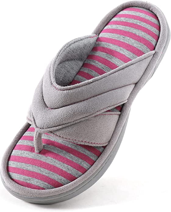 Zizor Women's Stripe Flip Flop Slipper with Memory Foam, Summer Spa ...
