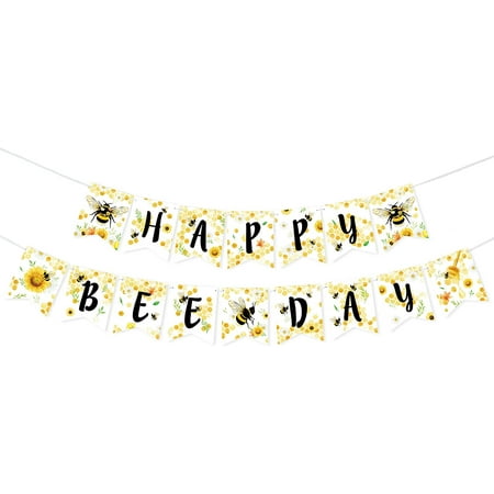 Happy Bee Day Banner - Bumble Bee Themed Birthday Party Decorations for ...