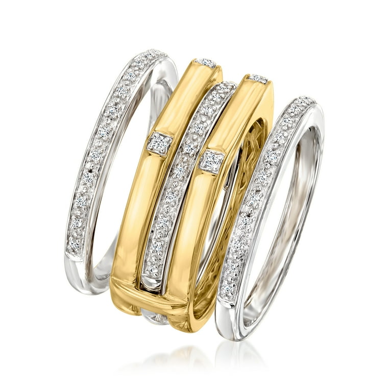 Ross Simons Women s Diamond 0.15 ct. t.w Stackable Rings Jewelry Set 2 Tone Sterling Silver Walmart
