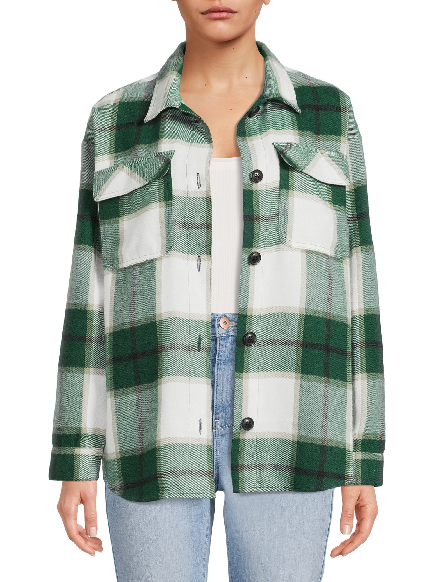 No Boundaries Junior's Plaid Shacket - Walmart.com