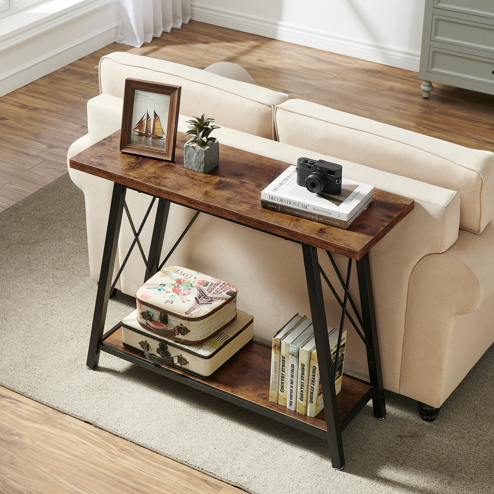 GRELO HOME 2-Tier Trapeze Sofa Table,Modern Narrow Console Table, 2 ...