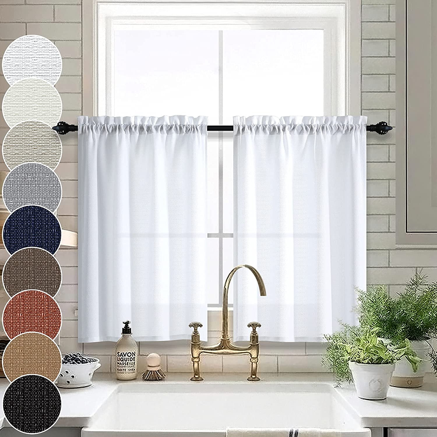 White Cafe Curtains 24 Inch Length Kitchen Window Sets Of 2 Pack Rod ...