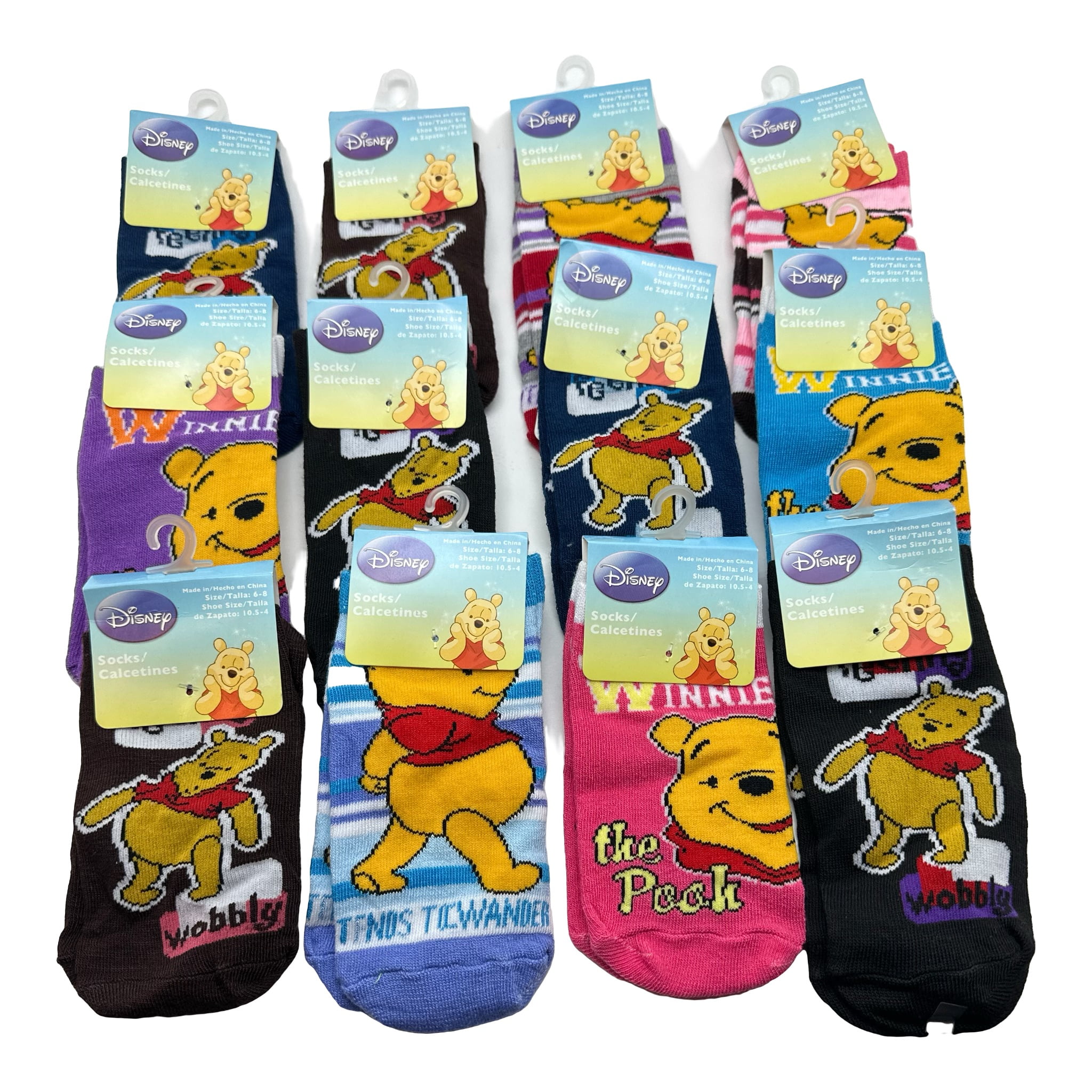 12 Pairs Disney Winnie The Pooh Socks (6-8) - Walmart.com