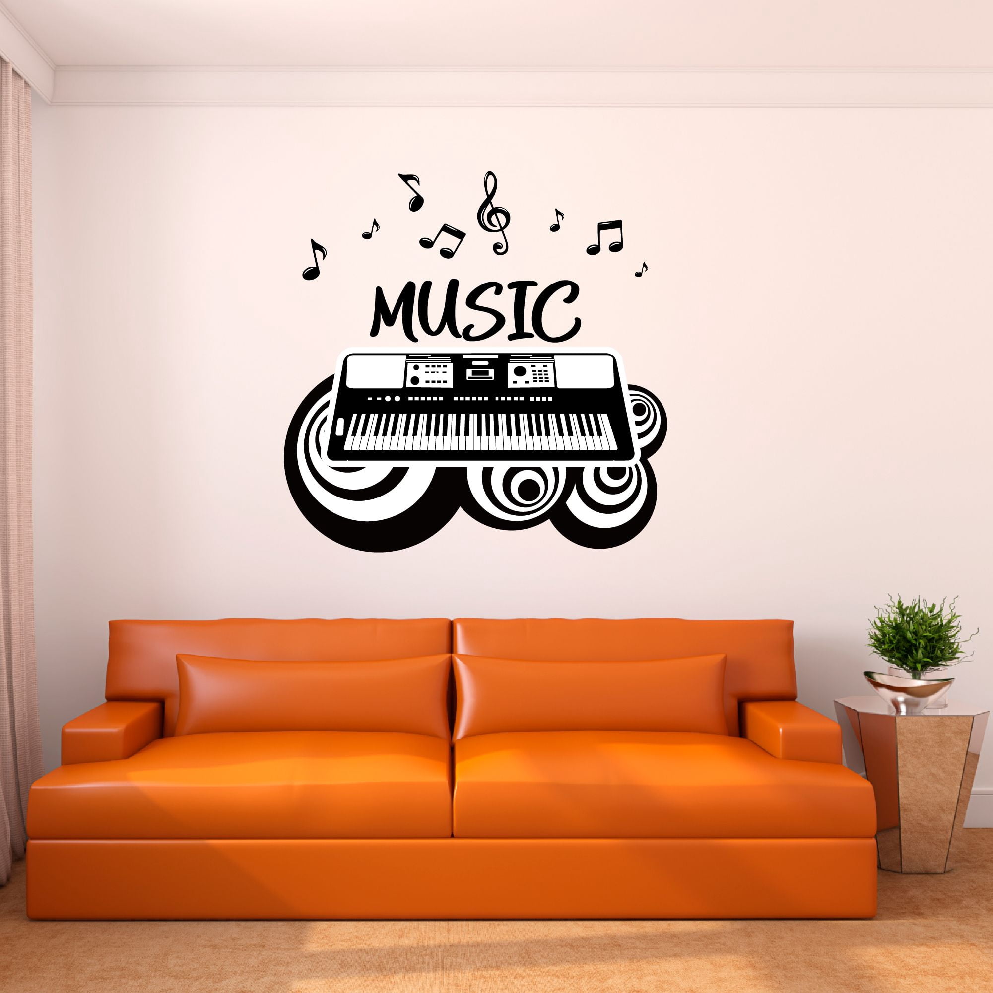 Music Wall Decal Piano Silhouette and Musical Notes Bedroom Wall Decal ...