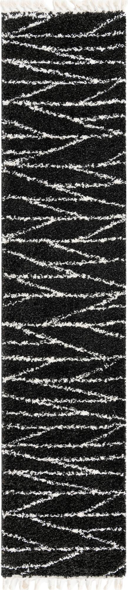 Rugs.com Serenity Shag Collection Rug – 12 Ft Runner Black And White ...