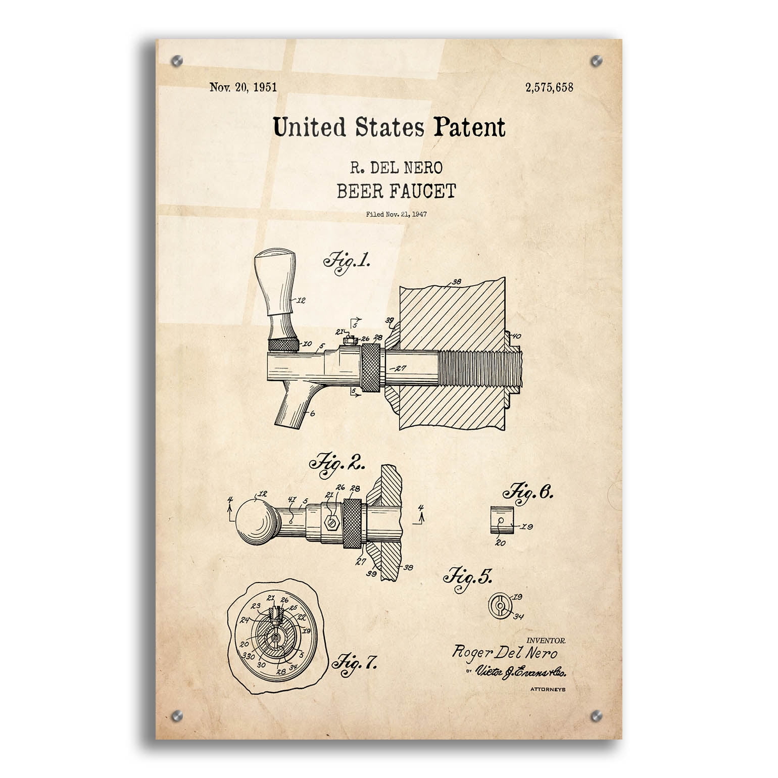 Epic Art 'Beer Faucet Blueprint Patent Parchment,' Acrylic Glass Wall ...