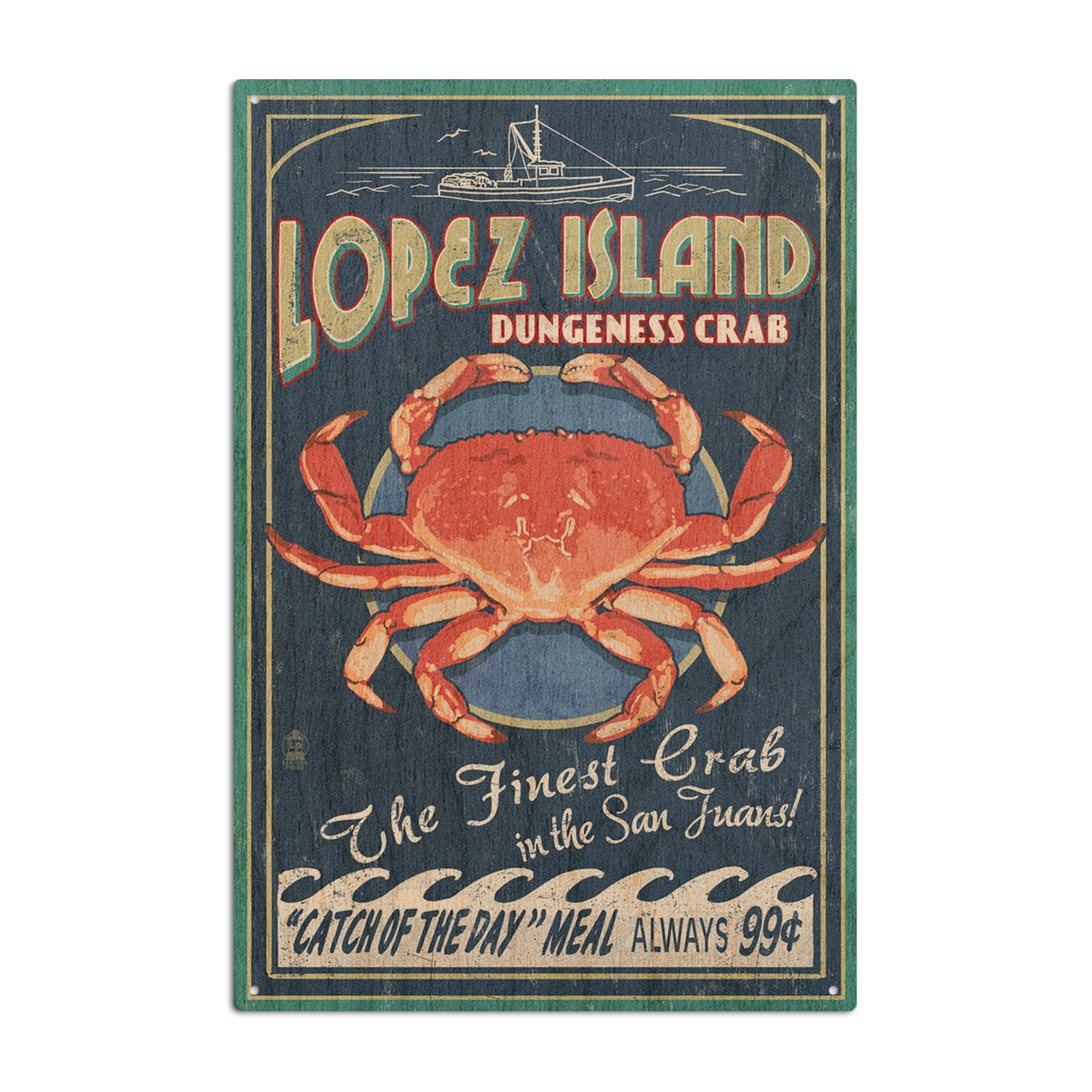 Lopez Island, Washington, Dungeness Crab Vintage Sign Birch Wood Wall ...
