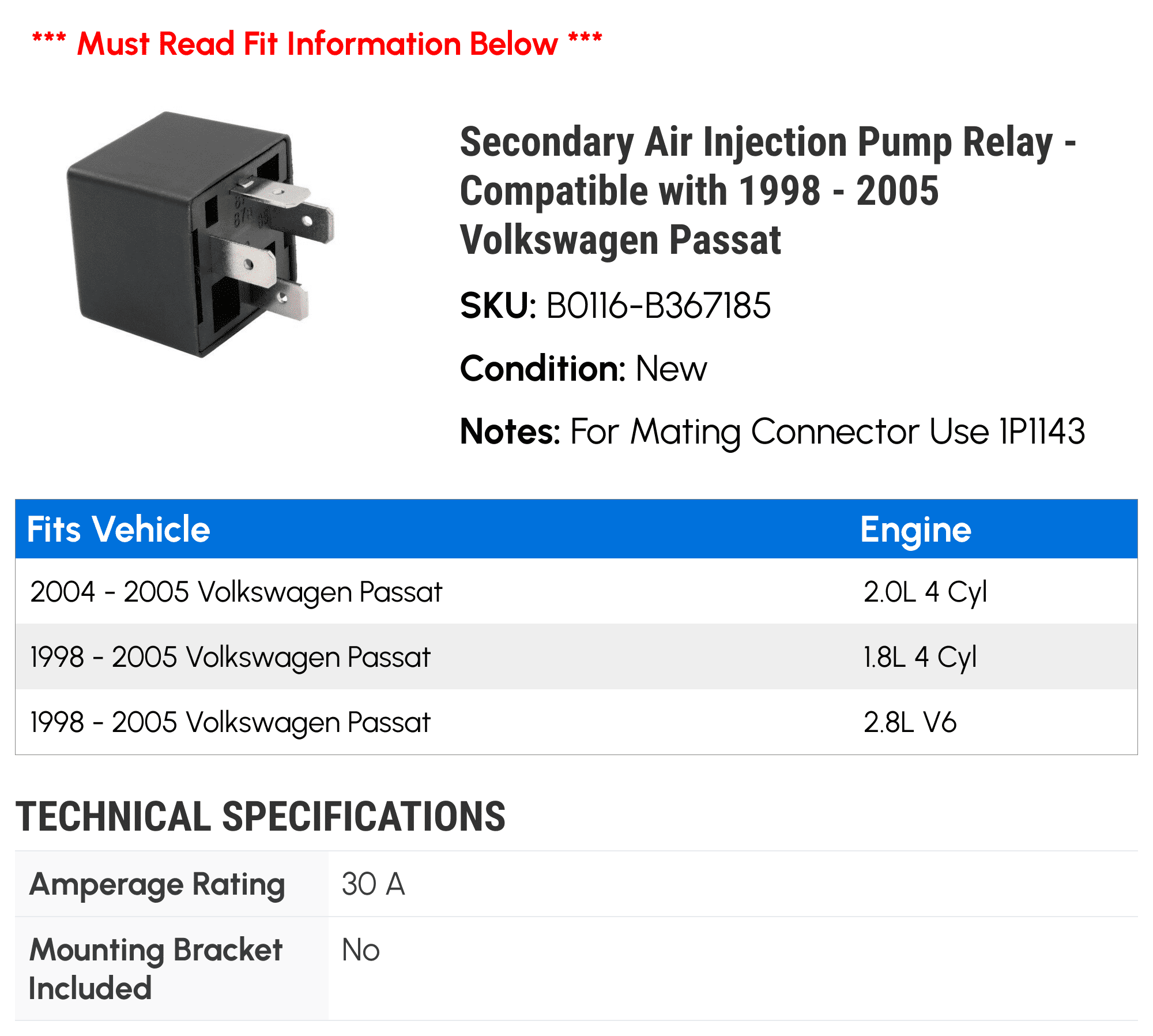DeVille SAI Pump Relay Replacement For Cadillac DeVille 2000-2005 ...