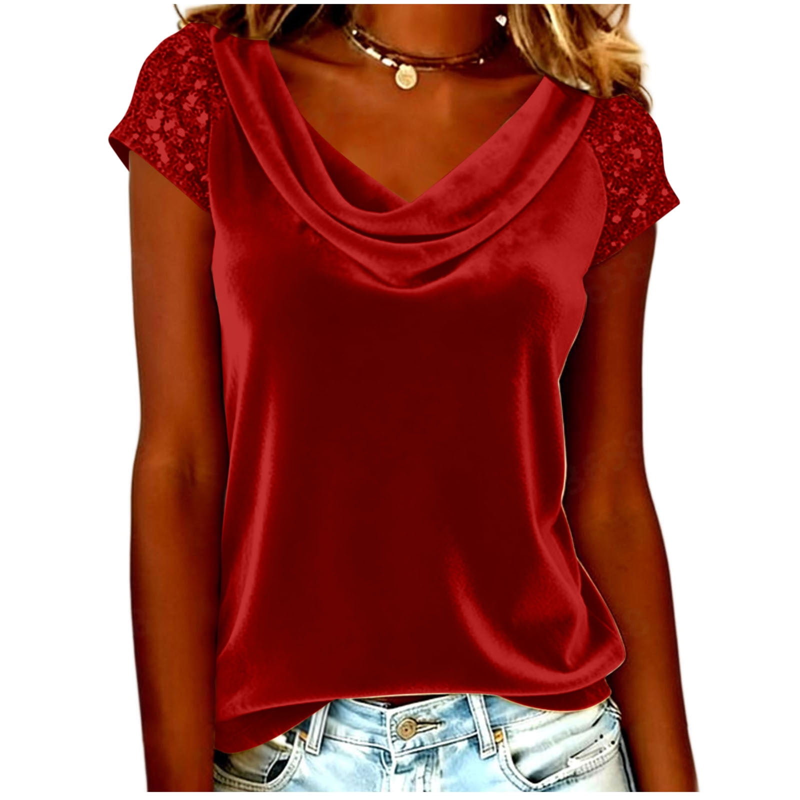 Click here for Ltctricy Velvet Tops For Women Sequin Short Sleeve... prices
