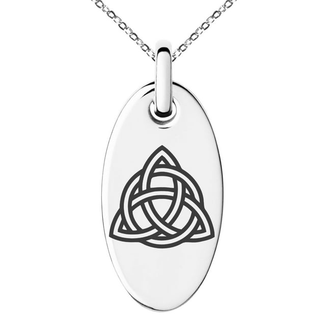 Stainless Steel Triquetra Holy Trinity Symbol Engraved Small Oval Charm ...