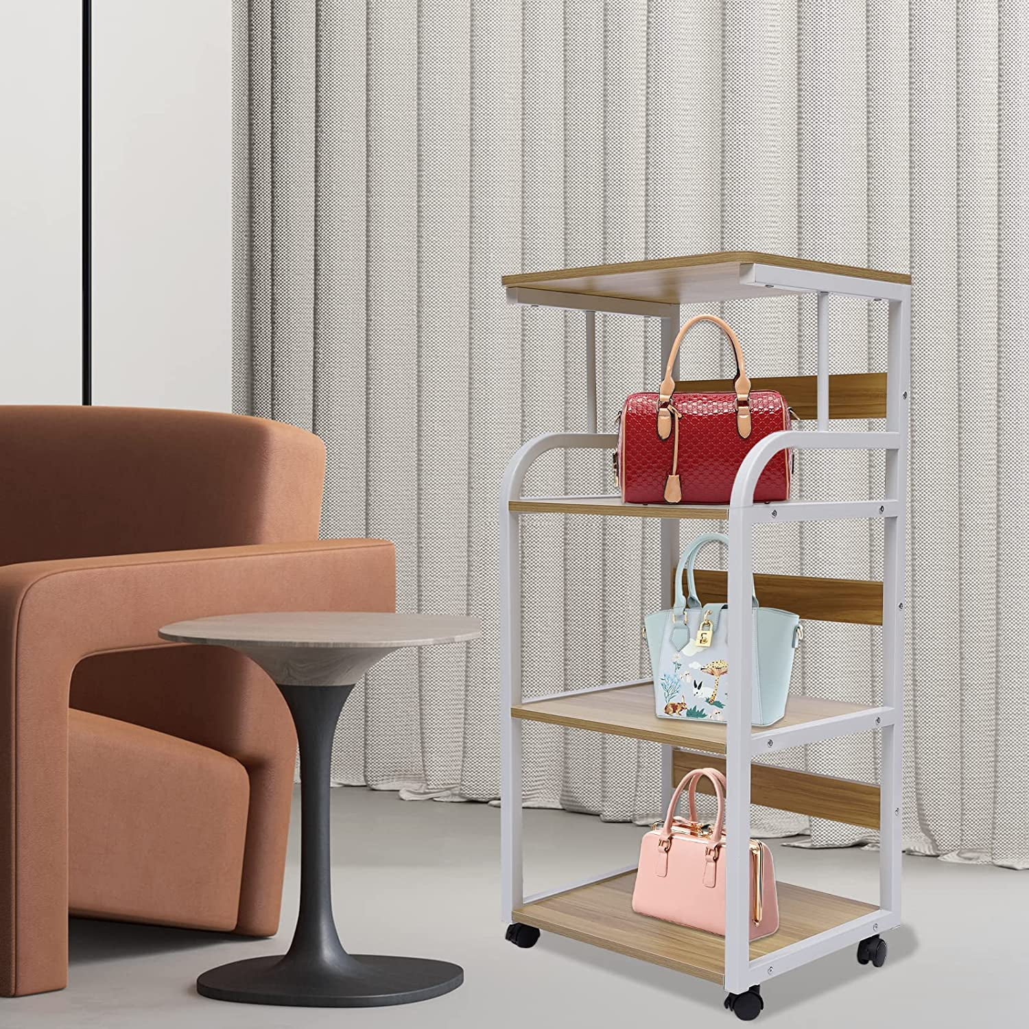 4 Layers Movable Laptop Printer Stand Cart Rolling Laptop Rack Table ...