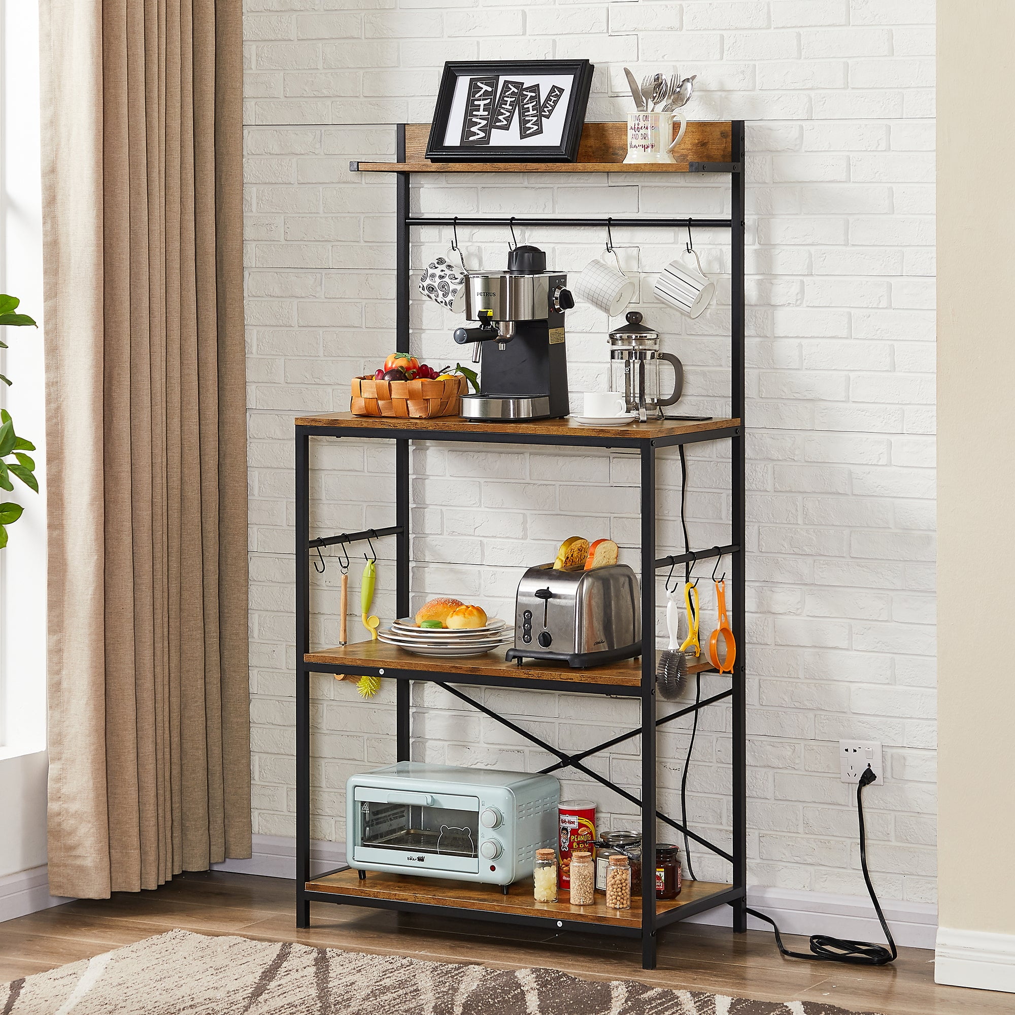 VECELO 4-Tier Baker's Rack with Power Outlets, Microwave Oven Stand ...