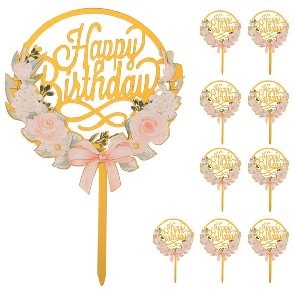 10pcs Birthday Cake Topper Paper Cupcake Picks Decor Happy Birthday ...