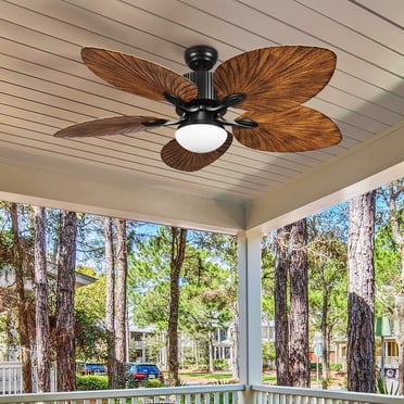 52'' Tropical Ceiling Fan with Light and Remote 5 Palm Leaf Blade ...
