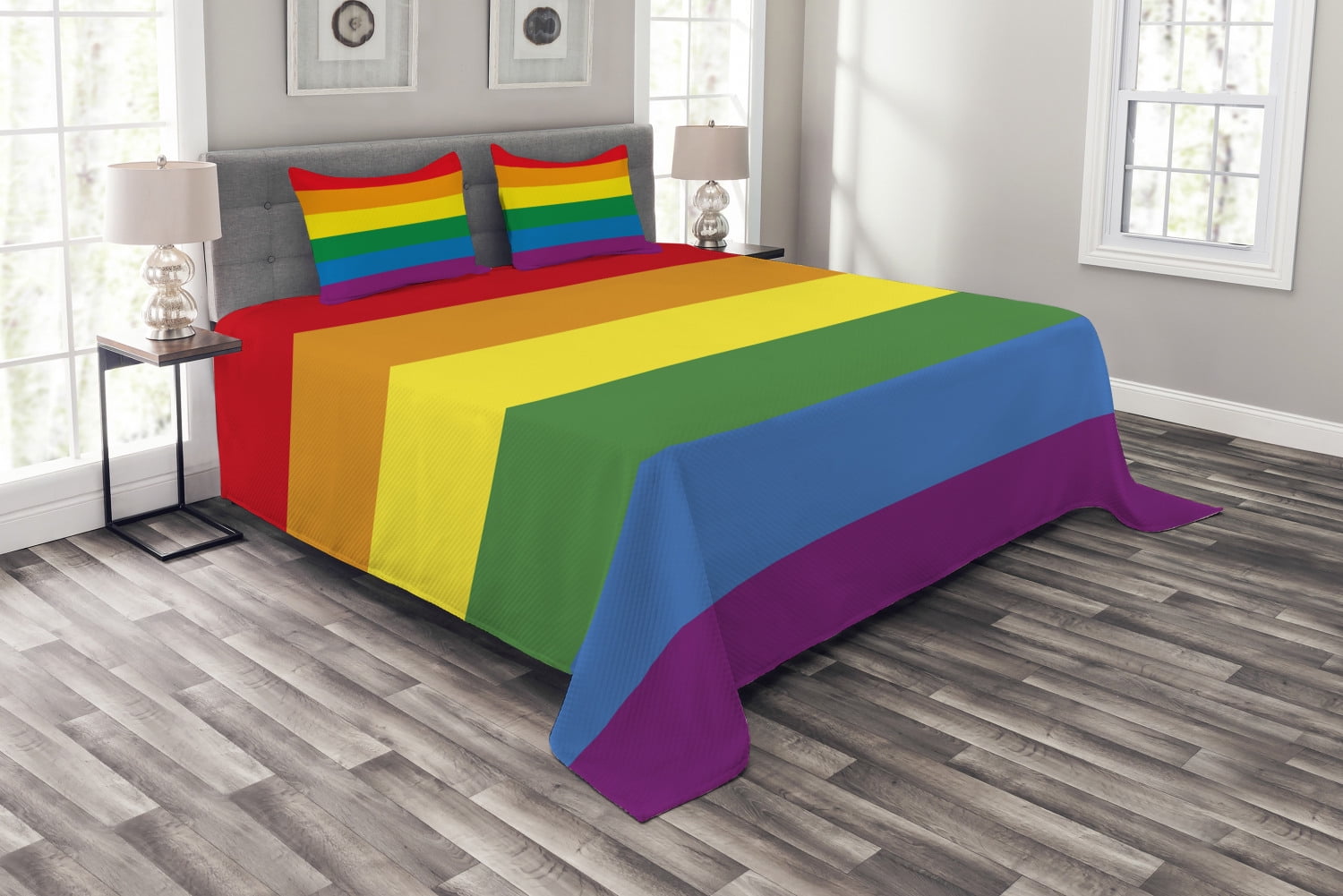 Pride Bedspread Horizontal Rainbow Colored Flag Of Gay Parade Freedom