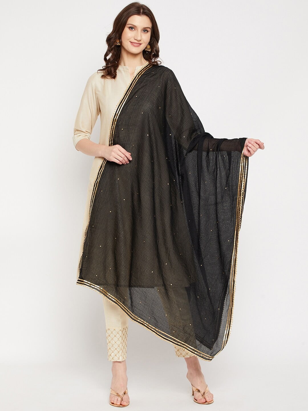 eloria Woman's Indian Ethnic Chunni, Cotton Blend Black Dupatta, Stole ...