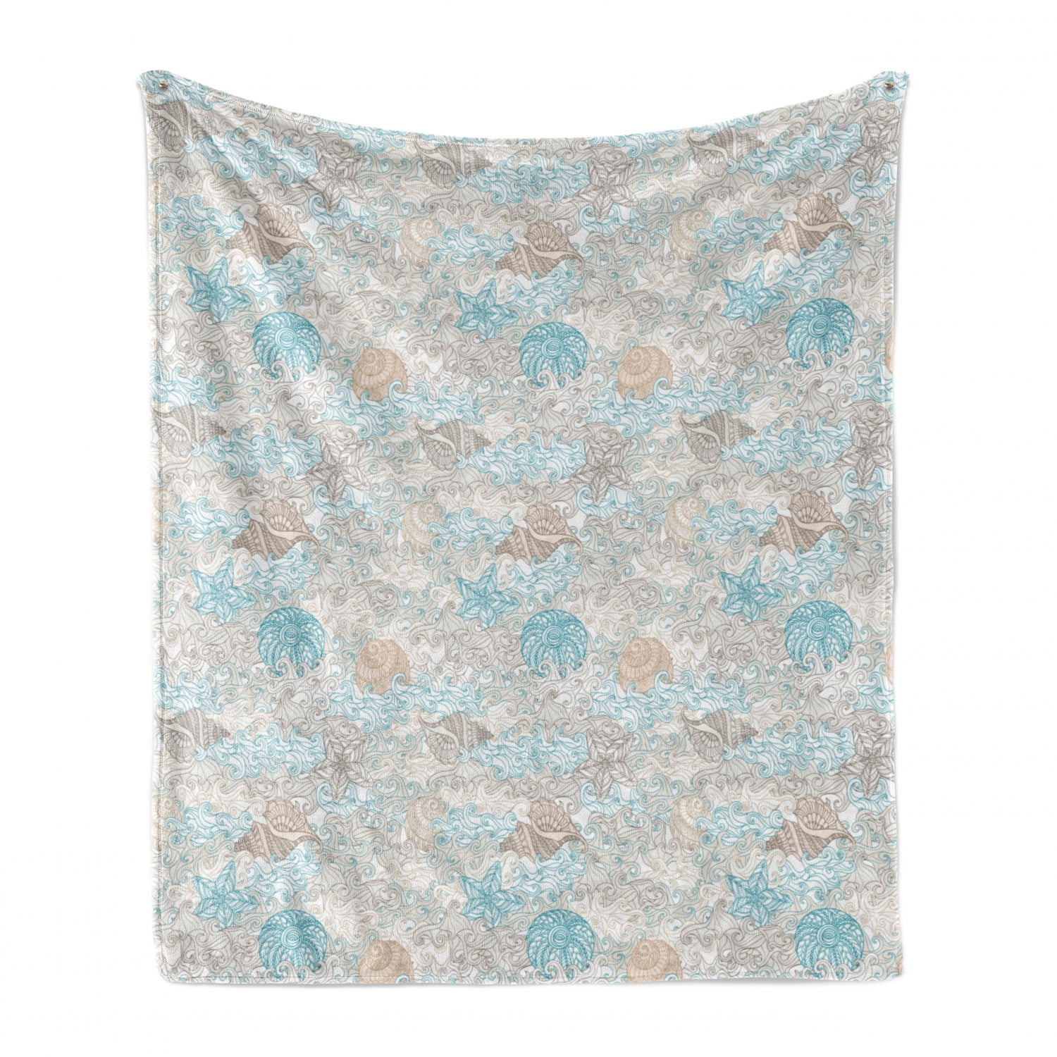 Nautical Soft Flannel Fleece Blanket, Pastel Toned Sea Shell Starfish ...