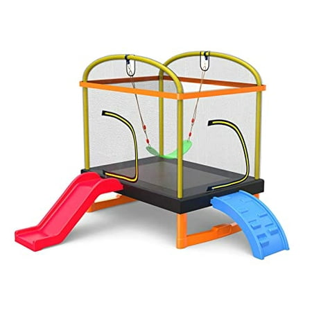 LANGXUN 6.5 Ft 4-in-1 Rectangle Trampoline for Kids, with Climb, Slide ...