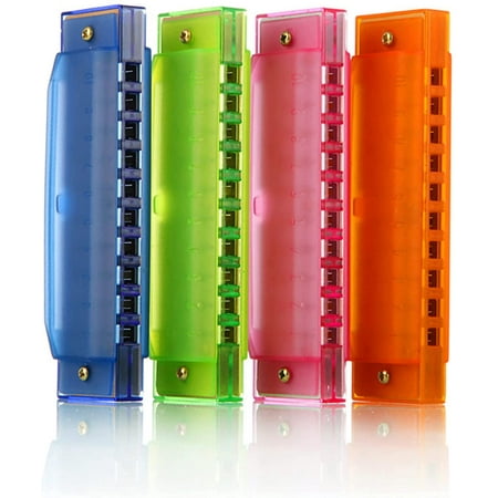 Kids Harmonica 10 Hole Plastic Harmonica for Kids, 4 Pack with 4 Colors ...