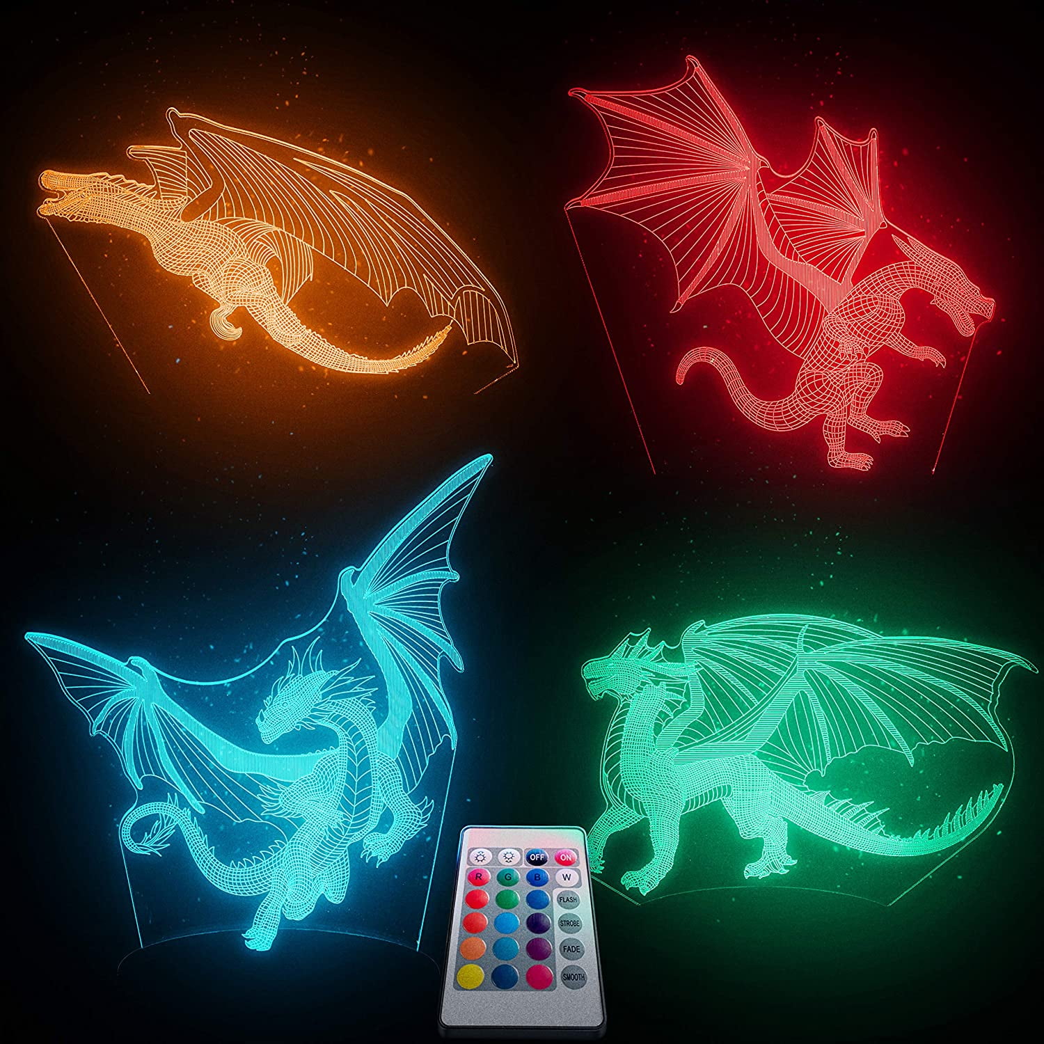 Dragon Night Light–4 Patterns Dragon Lamp for Kids- 16 Colors Changing ...