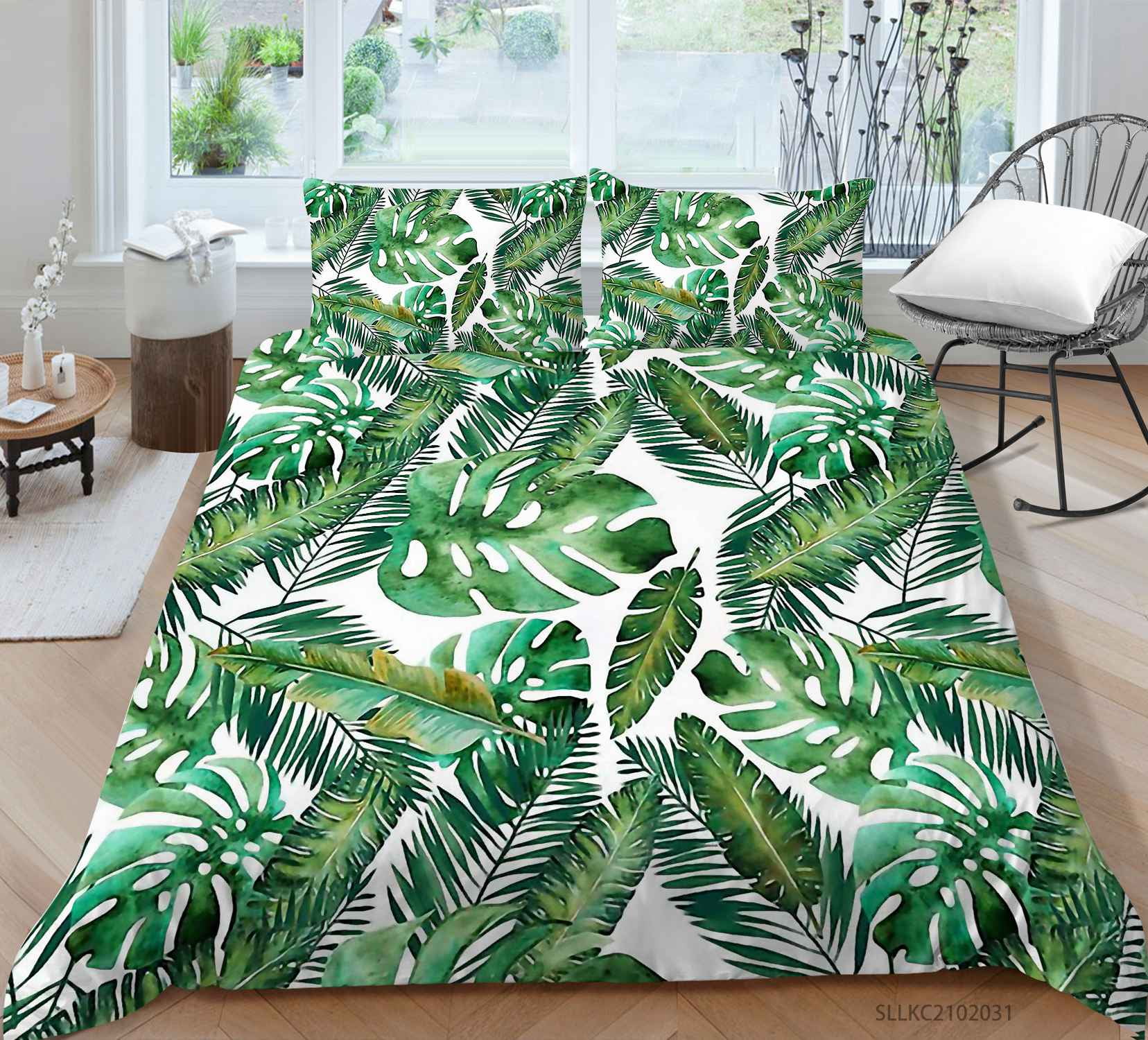 Palm Leaf Duvet Cover Set Realistic Vivid Leaves Of Palm Tree Growth palm-leaf-duvet-cover-set-realistic-vivid-leaves-of-palm-tree-growth
