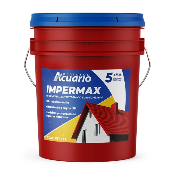 Impermeabilizante Elastomérico Impermax 5 Años 19 Litros Color Rojo Óxido Pinturas Acuario ...
