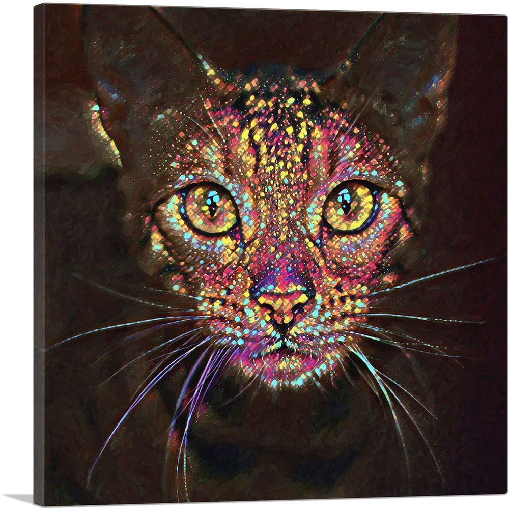 ARTCANVAS Bengal Cat Breed Glittering Face Canvas Art Print - Size: 18" x 18" (1.50" Deep ...