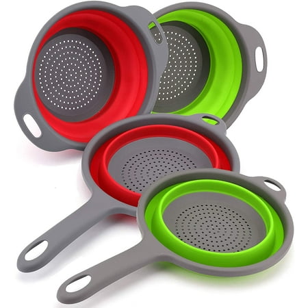 4 Pack Collapsible Silicone Colanders and Strainers with Handles, 7.5 ...