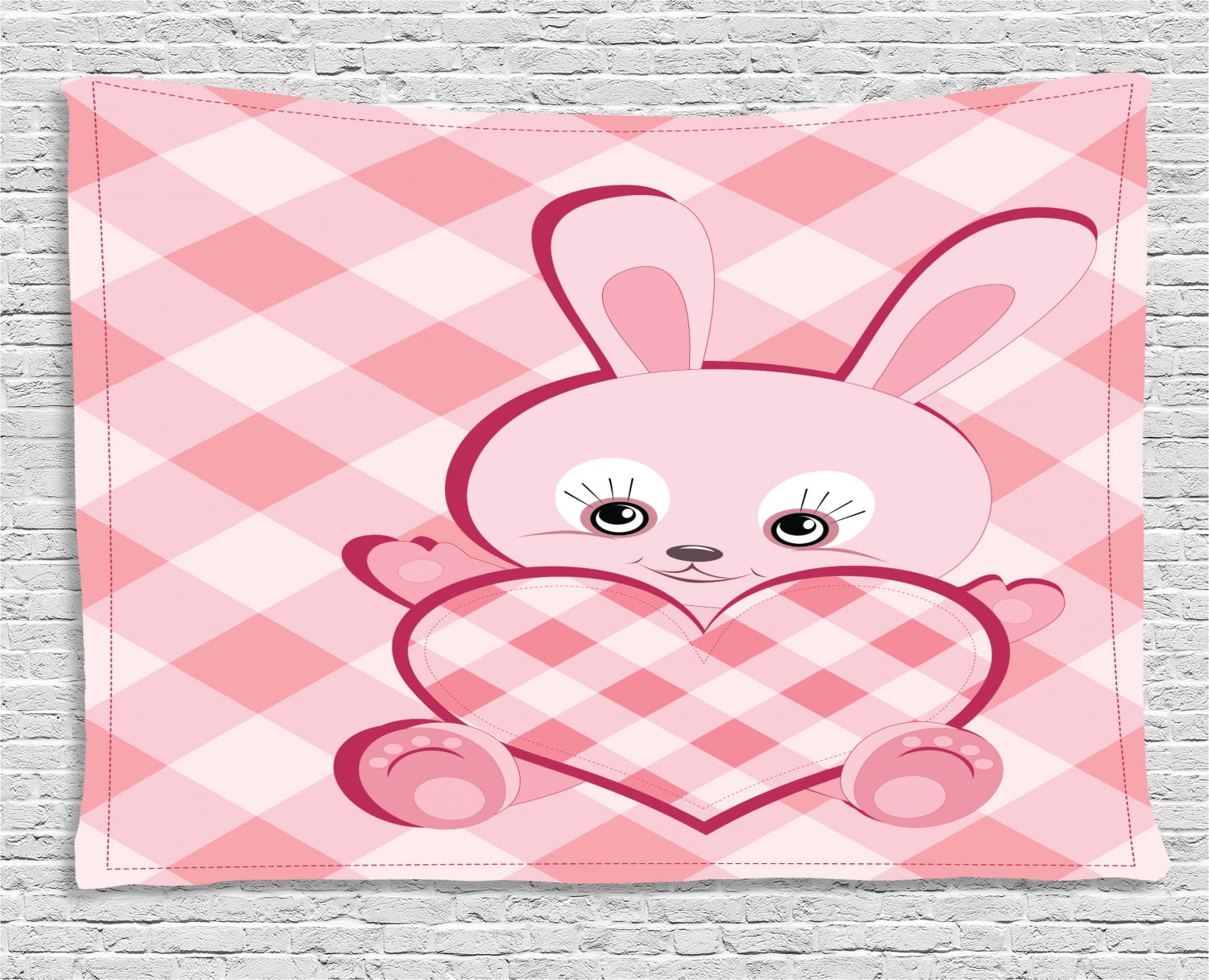 Baby Tapestry, Diagonal Stripes Diamond Pattern with Cute Lovely Bunny ...