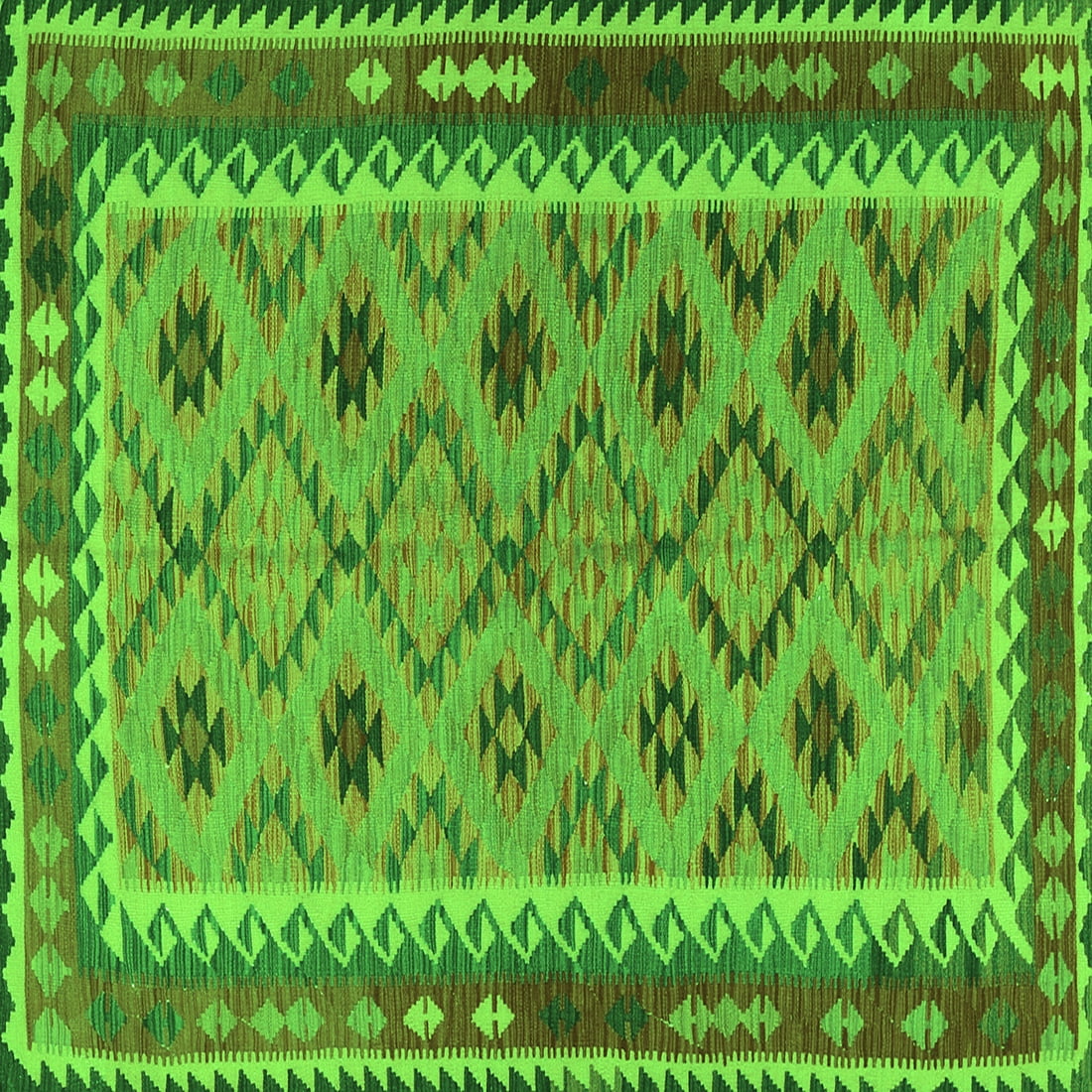 Ahgly Company Indoor Square Southwestern Green Country Area Rugs, 8 ...