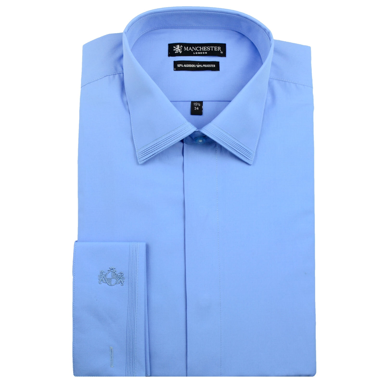 Manchester Camisa de Etiqueta Regular Fit Azul, 16.5" Cuello 35" Manga ...