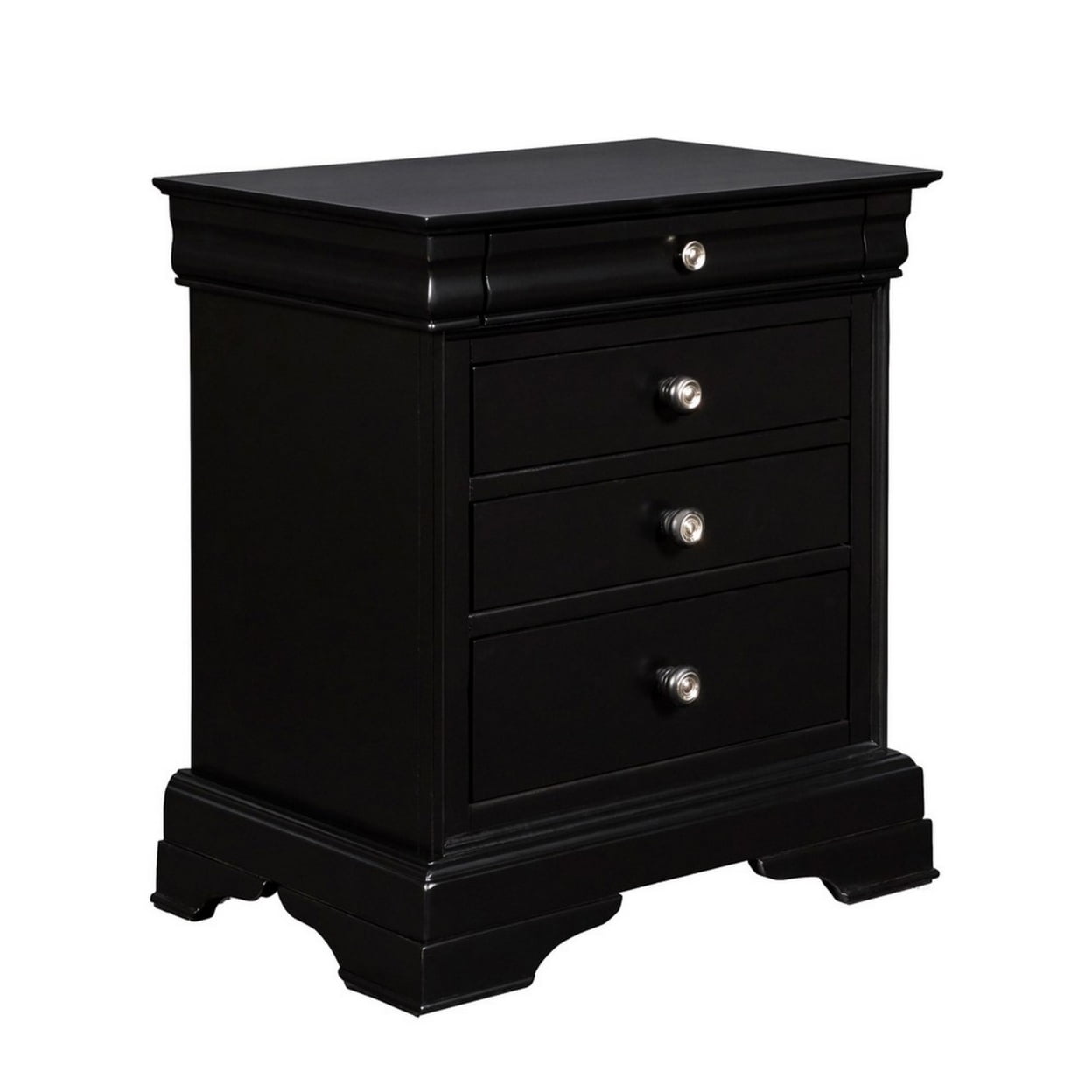 4 Drawer Wooden Nightstand with Bracket Legs and Metal Knobs, Black ...
