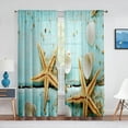 Seashell StarBeach Conch Shell Nautical Blue Wooden Sheer Curtains for ...