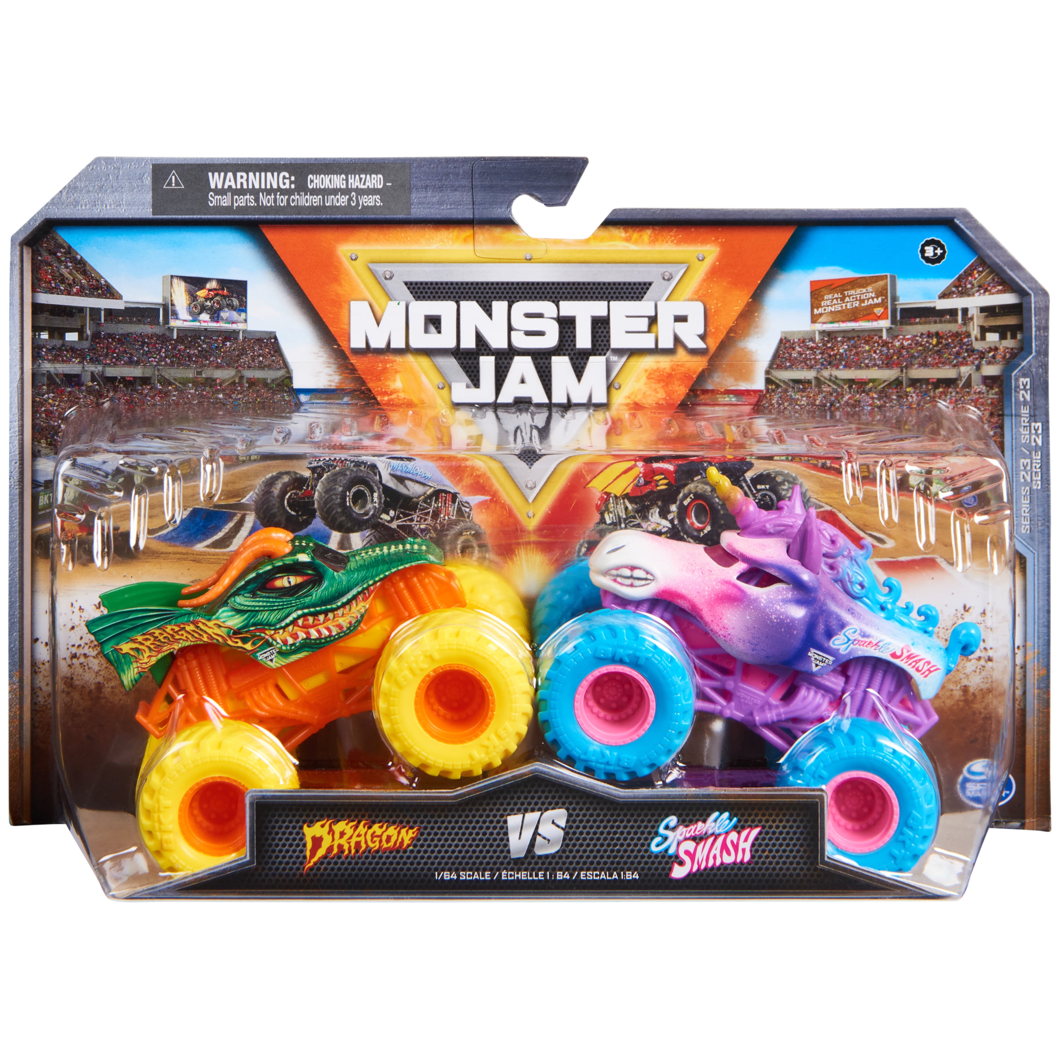 Monster Jam Dragon Vs. Sparkle Smash - 1:64 Scale Monster Trucks, Girl ...